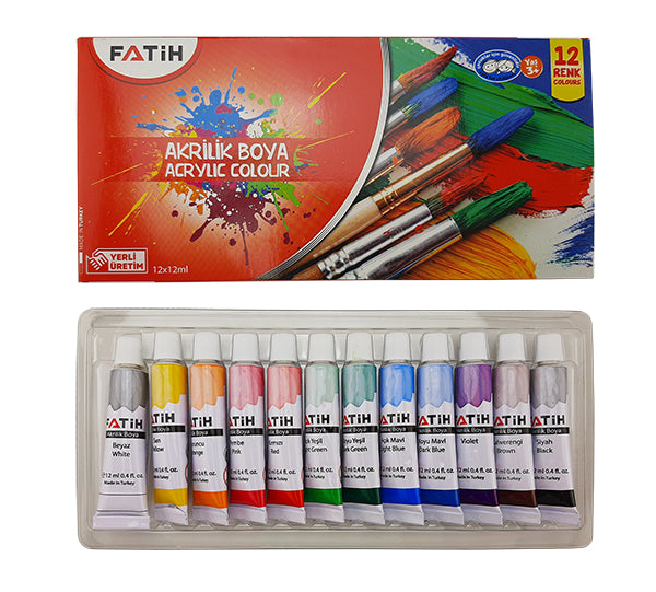 Fatih 50501 acrylic Paint, 12 ml – Set of 12 Colors – Elite Stationery ...