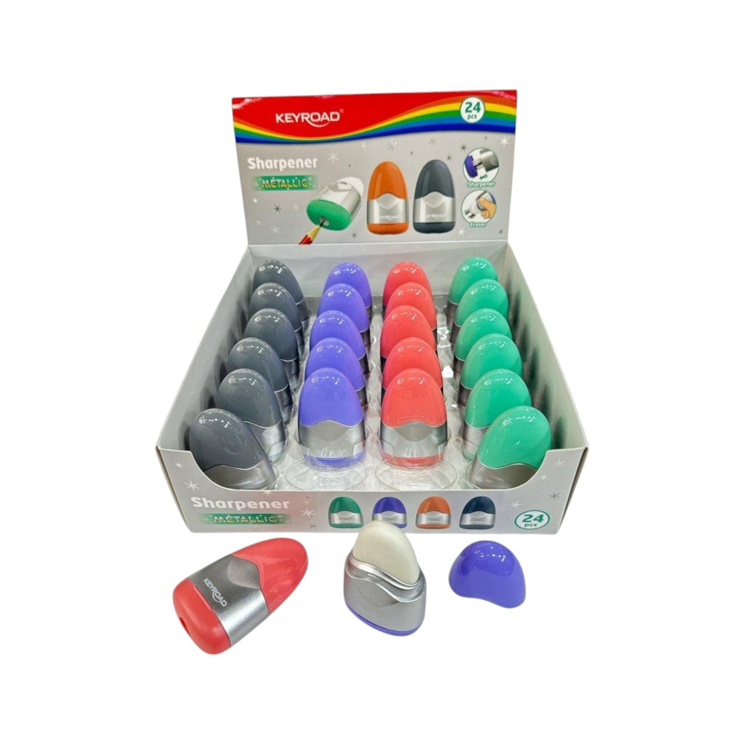 Plastic Sharpener Metal Weapon, 1 Eye + Eraser – Elite Stationery El Sahhar