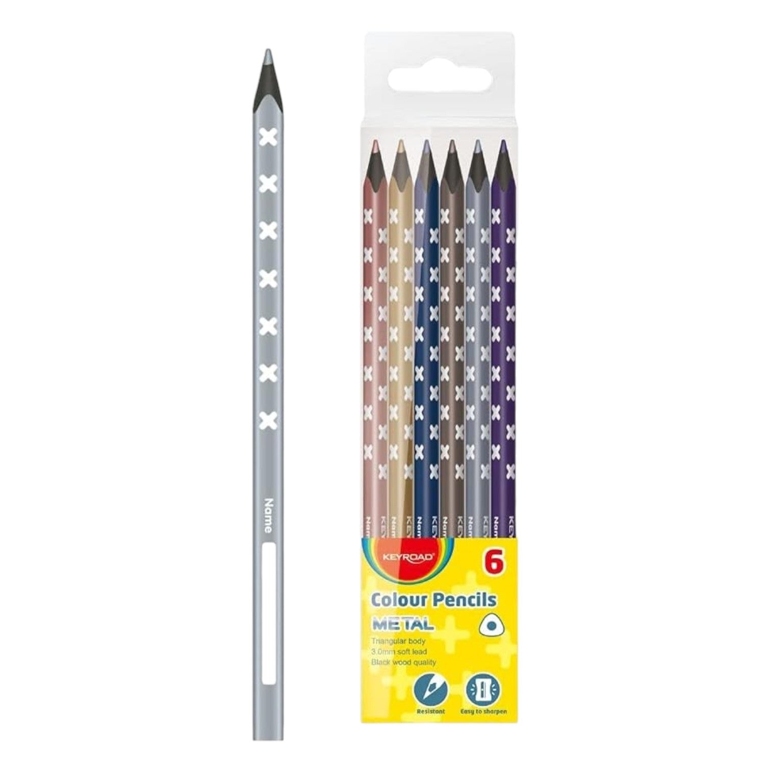 Keyroad Pencil Colors, Triangle, 6 Metalic Colors – Elite Stationery El ...