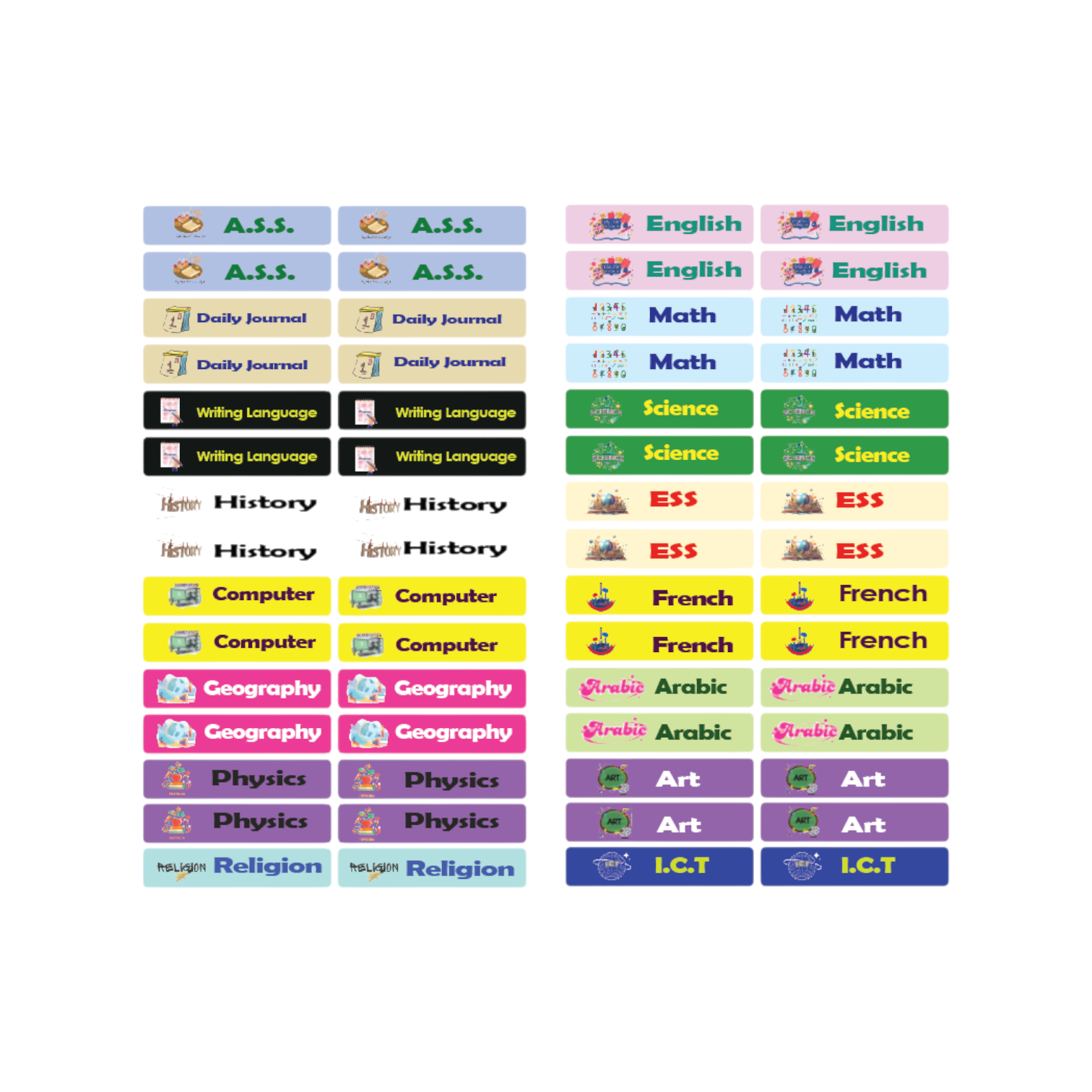 Subjects Labels – Elite Stationery House