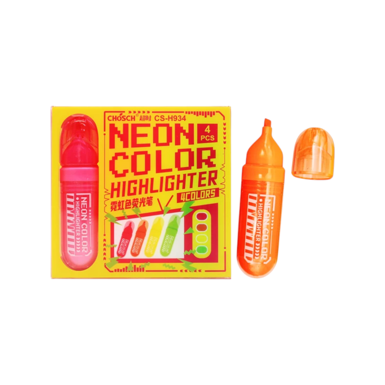 Gel Neon Highlighters – 4 Colors – Elite Stationery El Sahhar