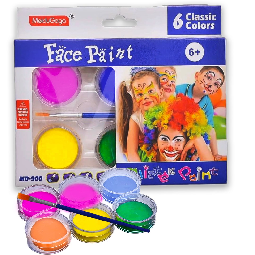 Non-Toxic FLURECENT Face Paint Pack of 6 Colors with Brush – Elite ...