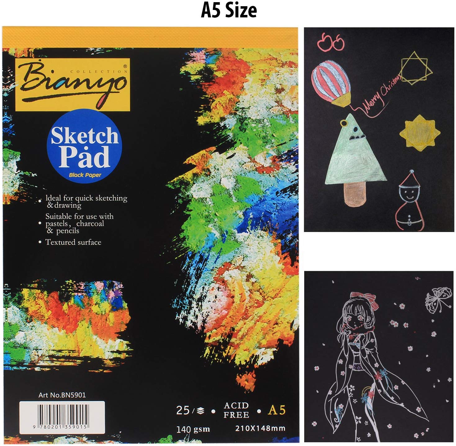 Bianyo Sketch Book, A5 Size, 25 Sheets, Black Paper, Colored Design ...